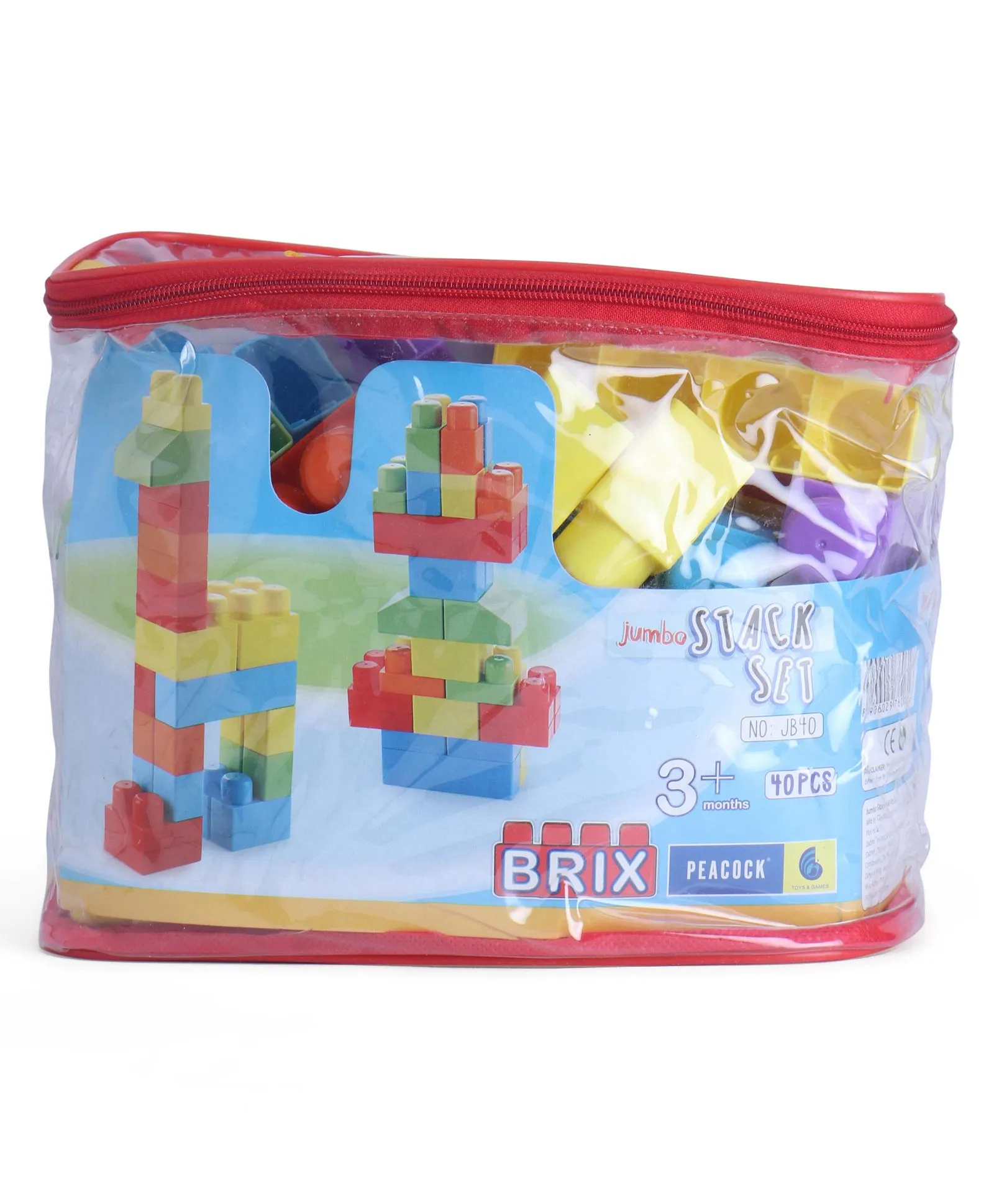 Buy Peacock Brix 40 Pcs Jumbo Building Block and Stack Set For Kids | 6 ...