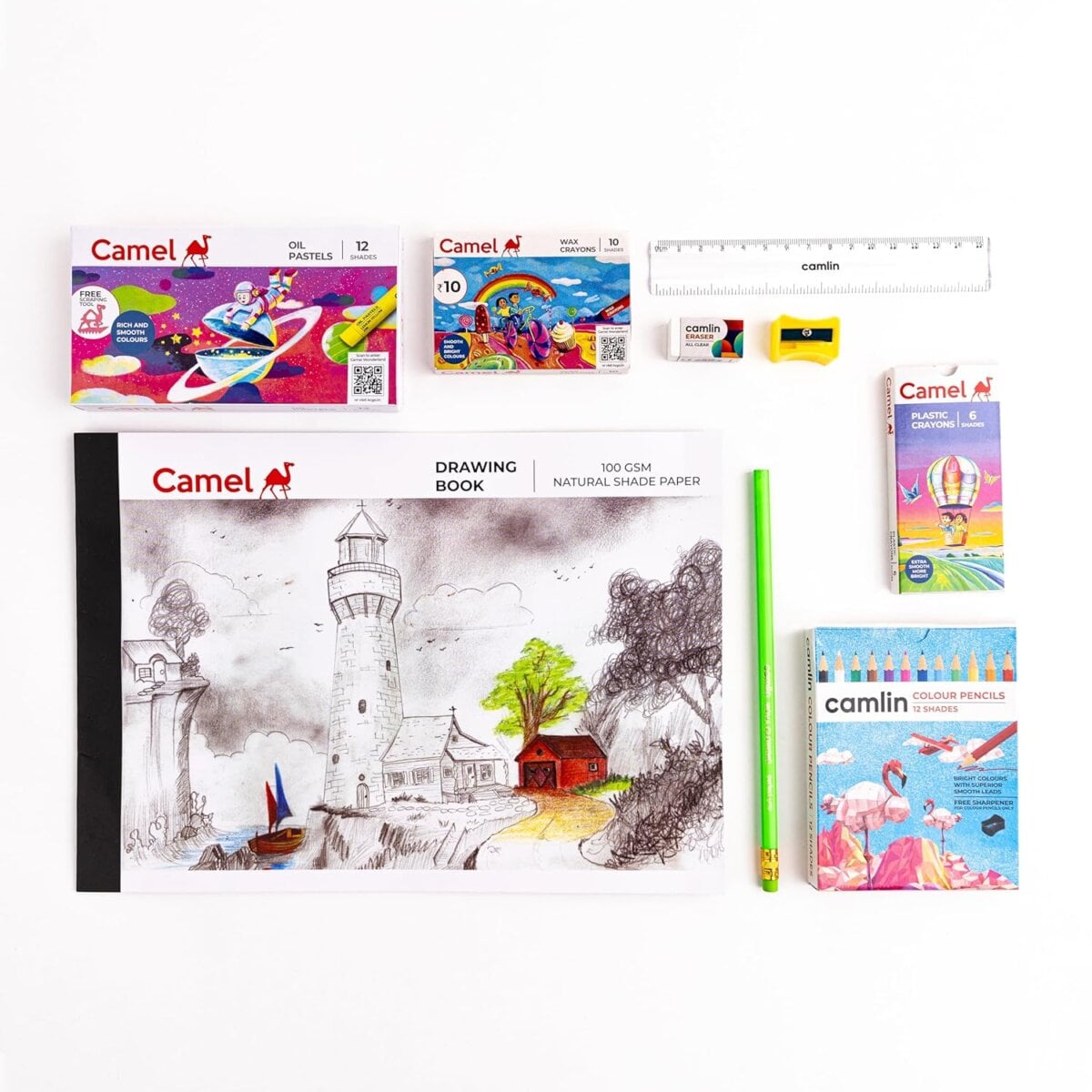 Camel Plastic Drawing Kit | Multicolour Non-Toxic Safe For Kids | 3 ...